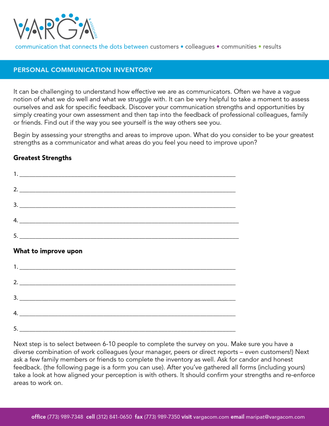Personal Communication Inventory Varga Associates