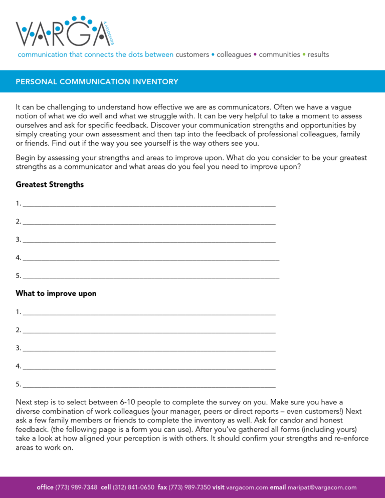 Personal Communication Inventory | Varga & Associates